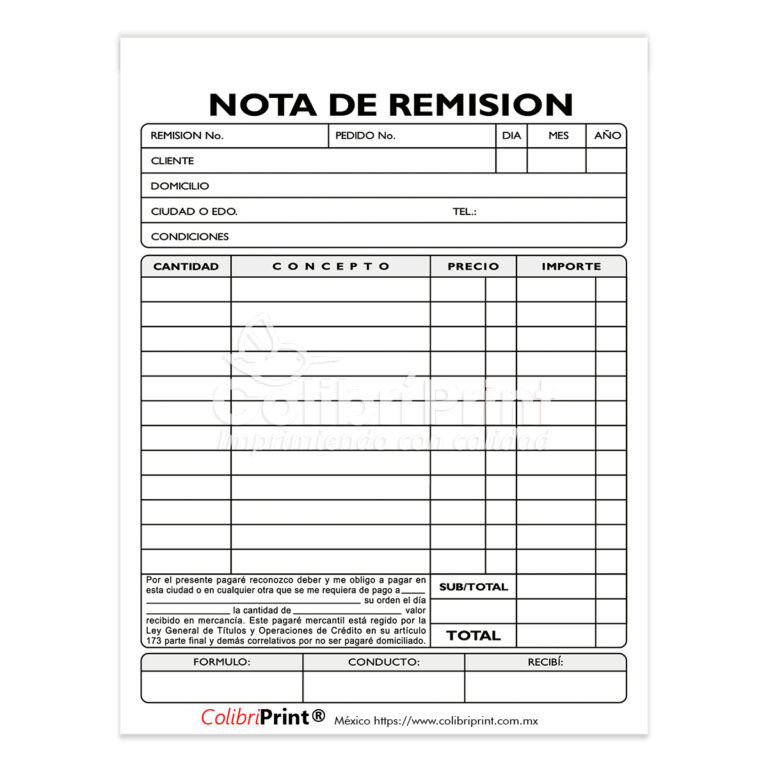 Notas de Remisión Original y Copia – Colibrí Print México